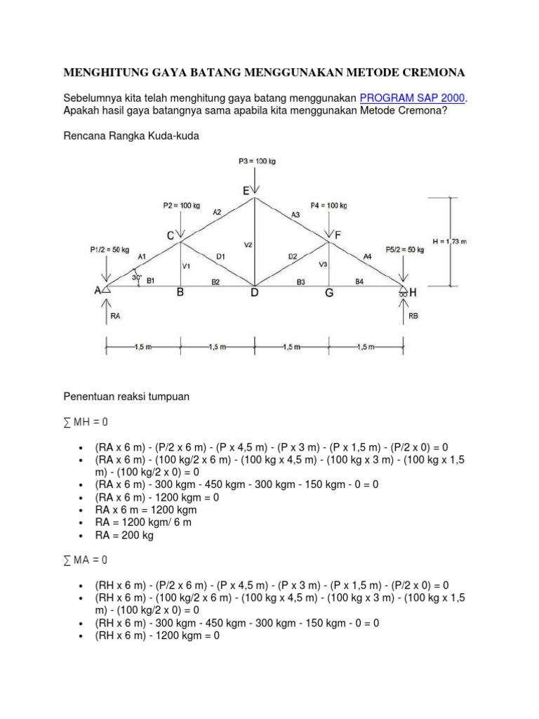 Menghitung Gaya Batang Menggunakan Metode Cremona | PDF