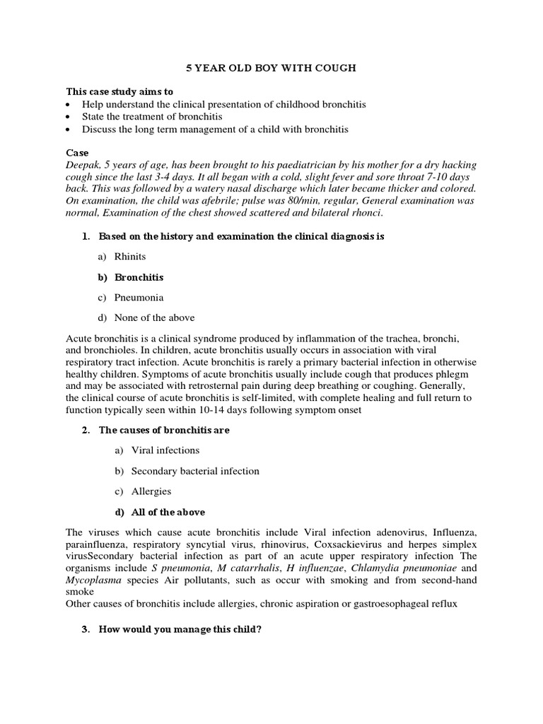 Pediatric Bronchitis Case Study | PDF | Bronchitis | Cough