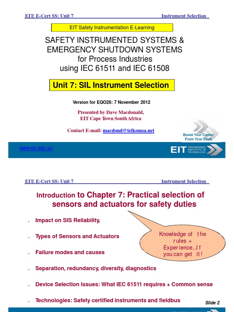 SIS ESD Sistems For Process Industries Using IEC 61508 Unit7 SIL ...