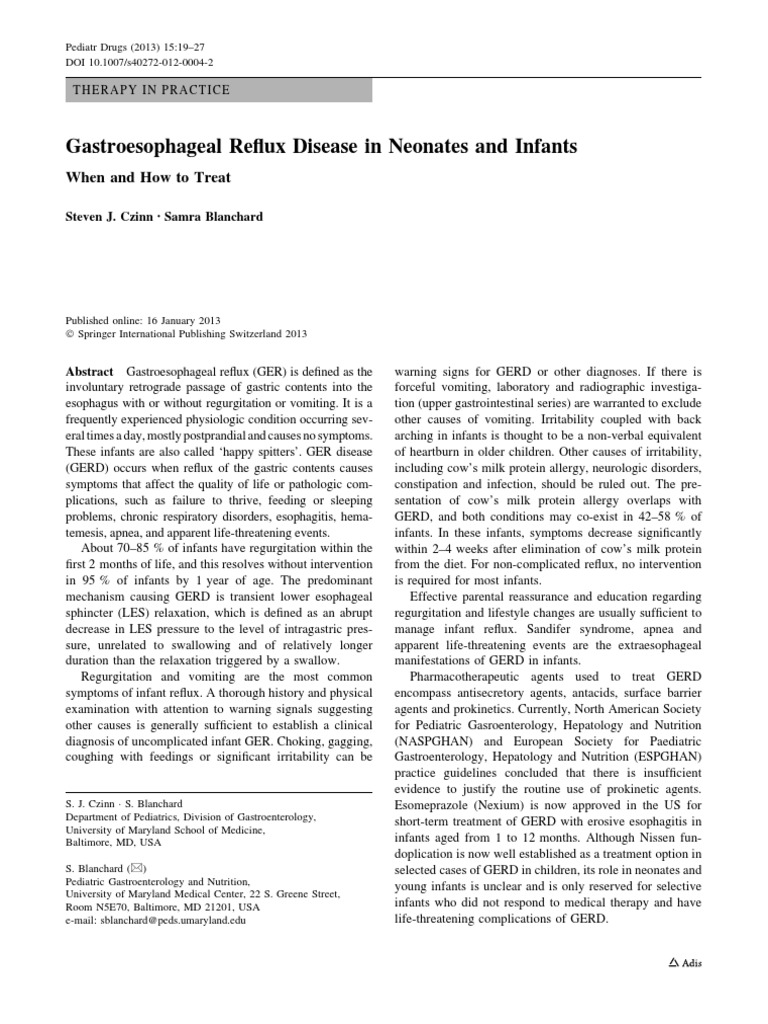 Gastroesophageal Reflux Disease in Neonates and Infants: When and How ...