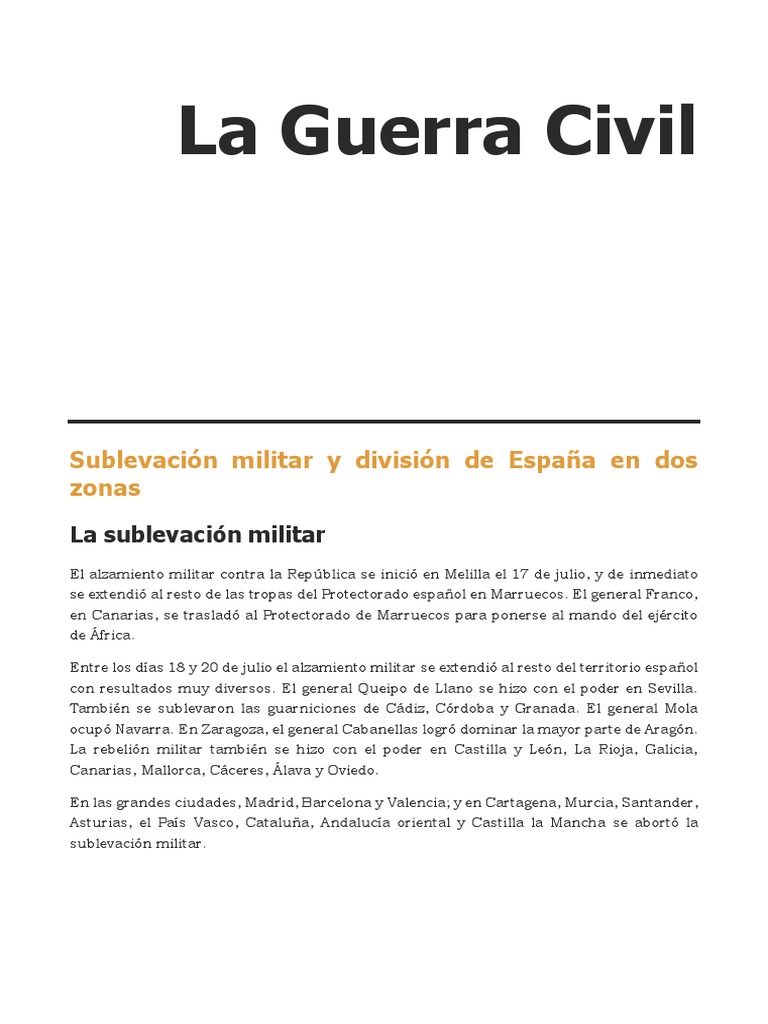 Resumen de La Guerra Civil Española | PDF | guerra civil Española ...
