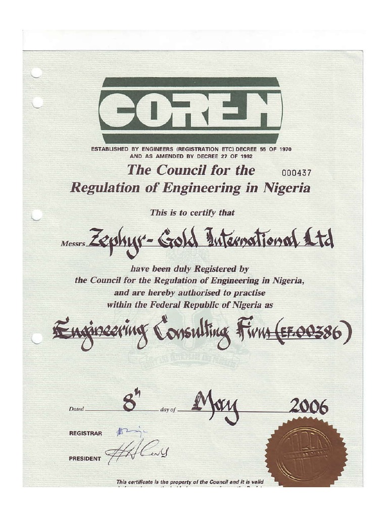 COREN Certificates