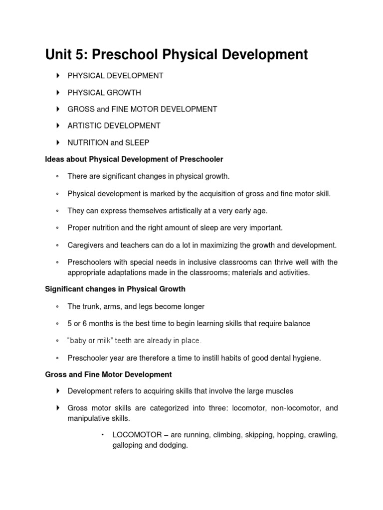 Unit 5 Preschool Phy | PDF | Leisure