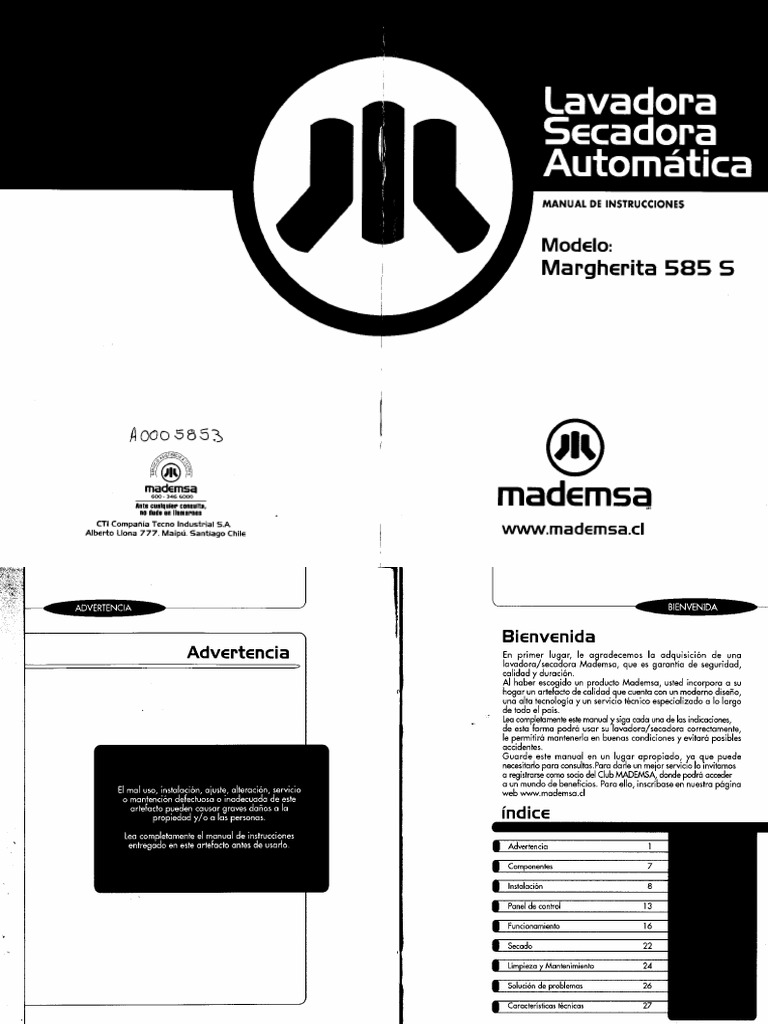 Manual Mademsa Lavadora-Secadora Margherita 585 S | PDF