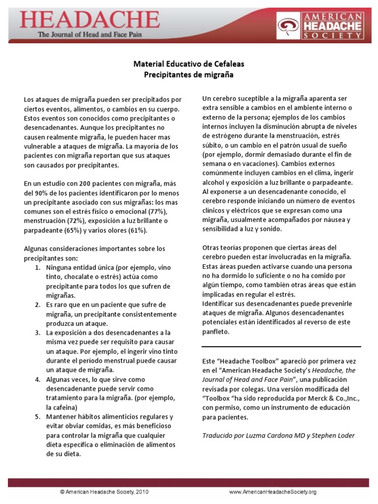 Precipitantes Comunes de Migraña | PDF | Migraña | Estrés (biología)