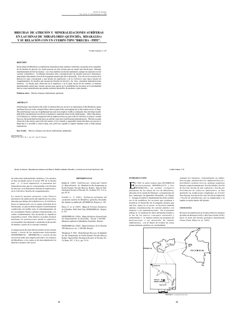 Brechas de Atrición Y Mineralizaciones Auríferas en Las Minas de ...