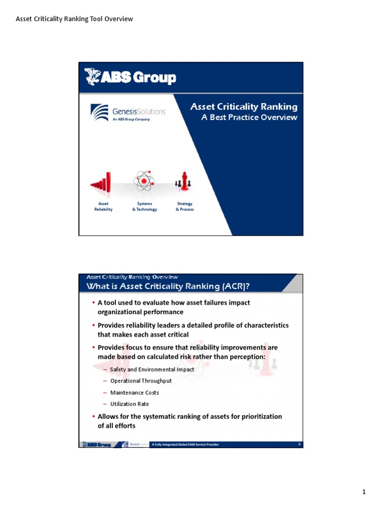 Asset Criticality Ranking Tool Overview | PDF | Reliability Engineering ...