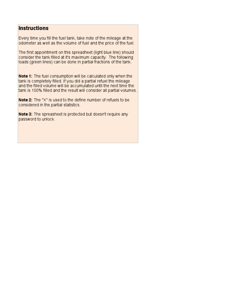 Fuel Consumption Spreadsheet | Download Free PDF | Fuel Economy In ...