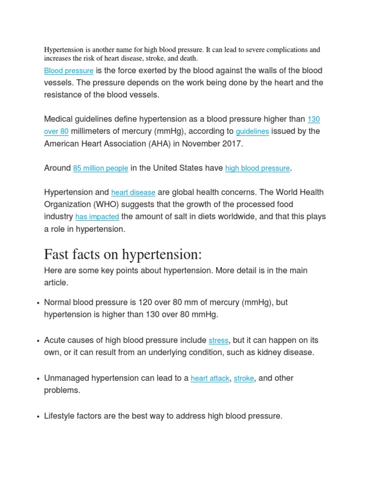Fast Facts On Hypertension:: Blood Pressure | PDF | Hypertension ...