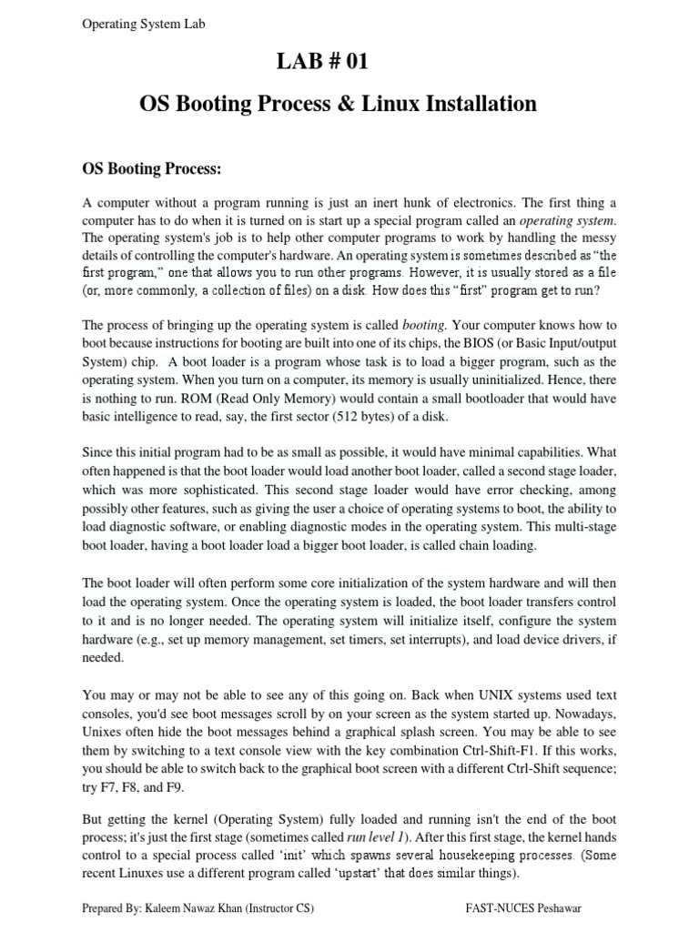 LAB # 01 OS Booting Process & Linux Installation | PDF | Booting | Bios