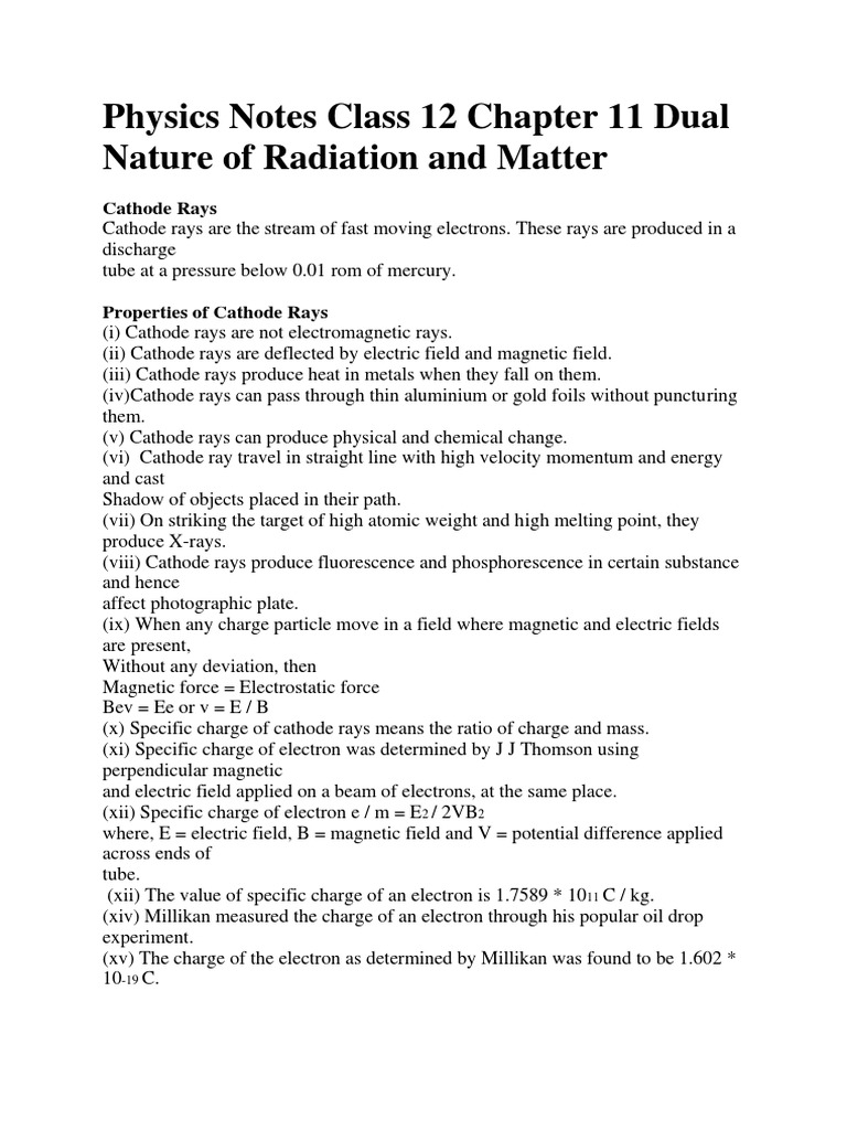 Physics Notes Class 12 Chapter 11 Dual Nature of Radiation and Matter ...
