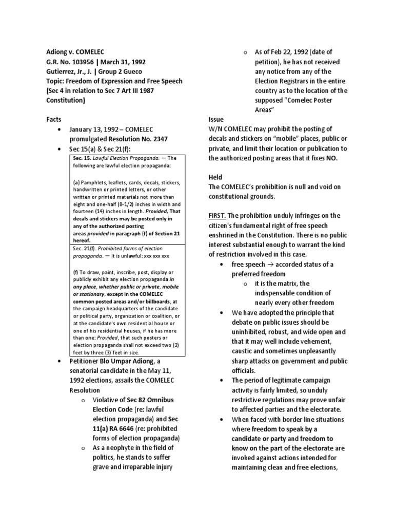 COMELEC Ban on Posting Campaign Materials Struck Down as ...