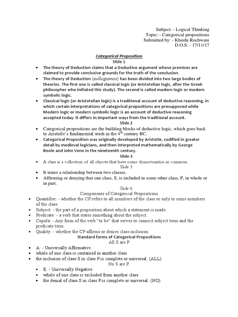 Categorical Proposition: (Sullogismos) | PDF | Logic | Deductive Reasoning