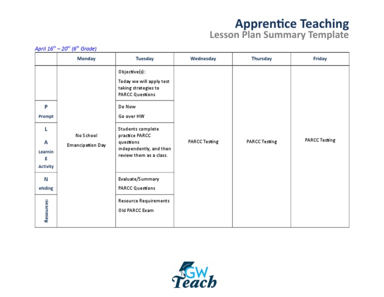 Apprentice Teaching: Lesson Plan Summary Template | PDF