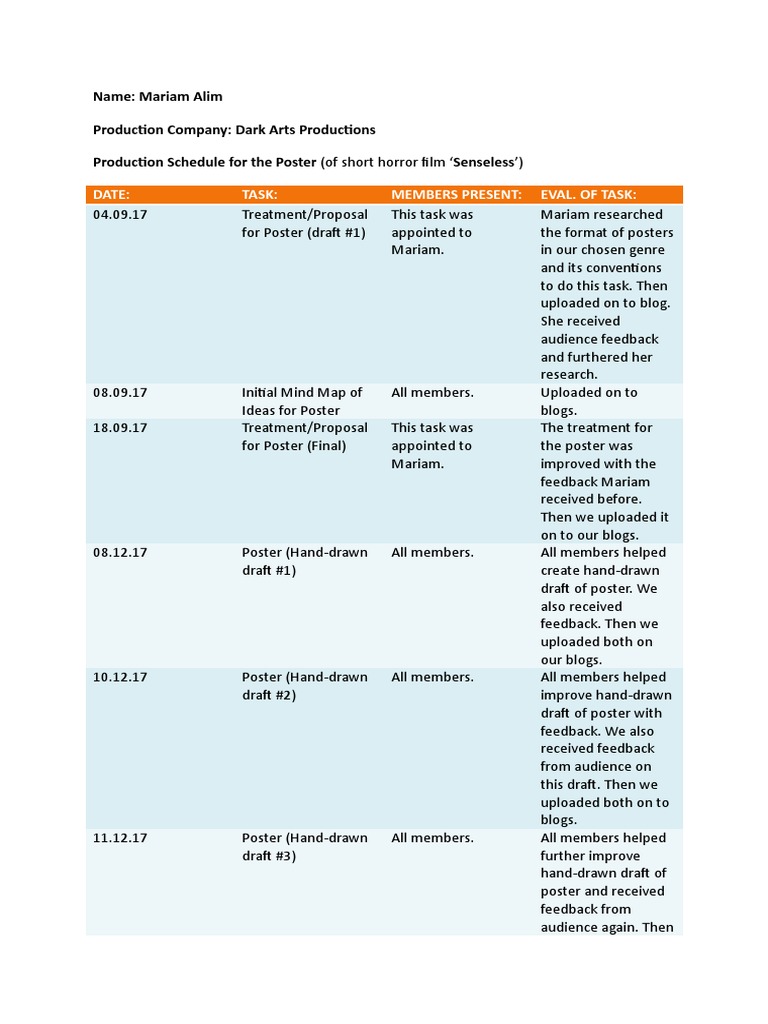 Prod. Log/Schedule For Poster | PDF | Adobe Photoshop | Imaging