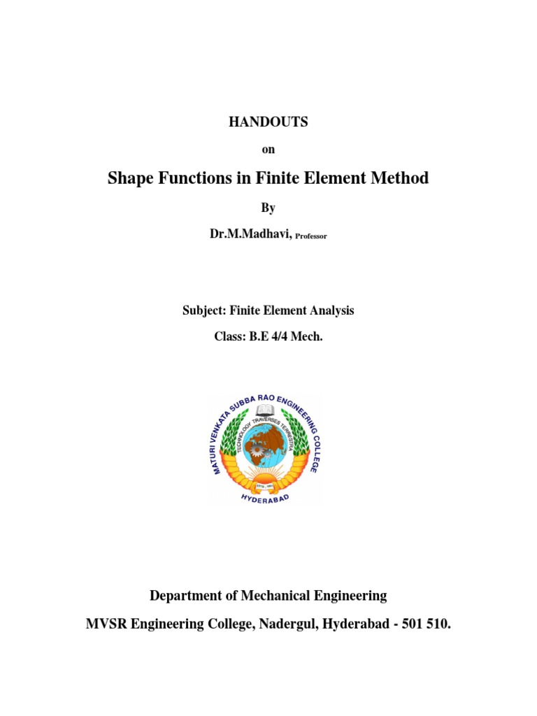 Shape Functions in Finite Element Method: Handouts | PDF | Finite ...