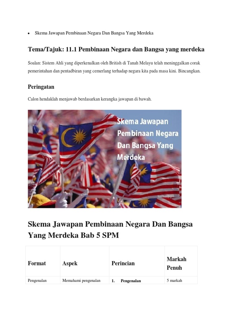 Skema Jawapan Pembinaan Negara Dan Bangsa Yang Merdeka - Nota Sejarah | PDF