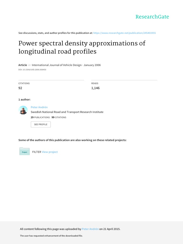 Power Spectral Density Approximations of Longitudinal Road Profiles ...