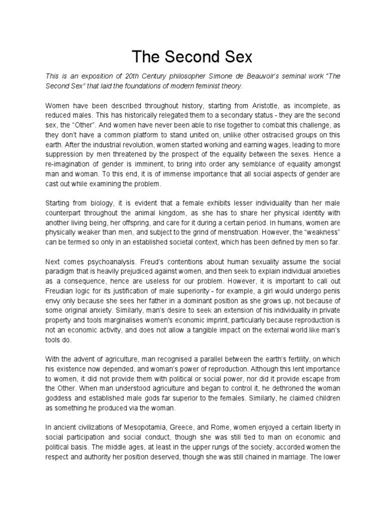 The Second Sex Pdf Woman Feminist Theory