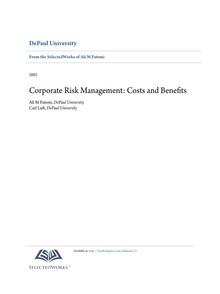 Corporate Risk Management: Costs and Benefits: Depaul University | PDF ...