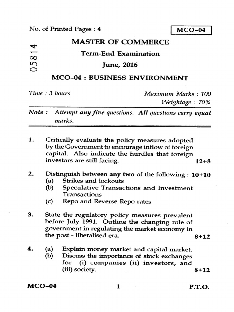 Master of Commerce Term-End Examination June, 2016 Mc0-04: Business ...