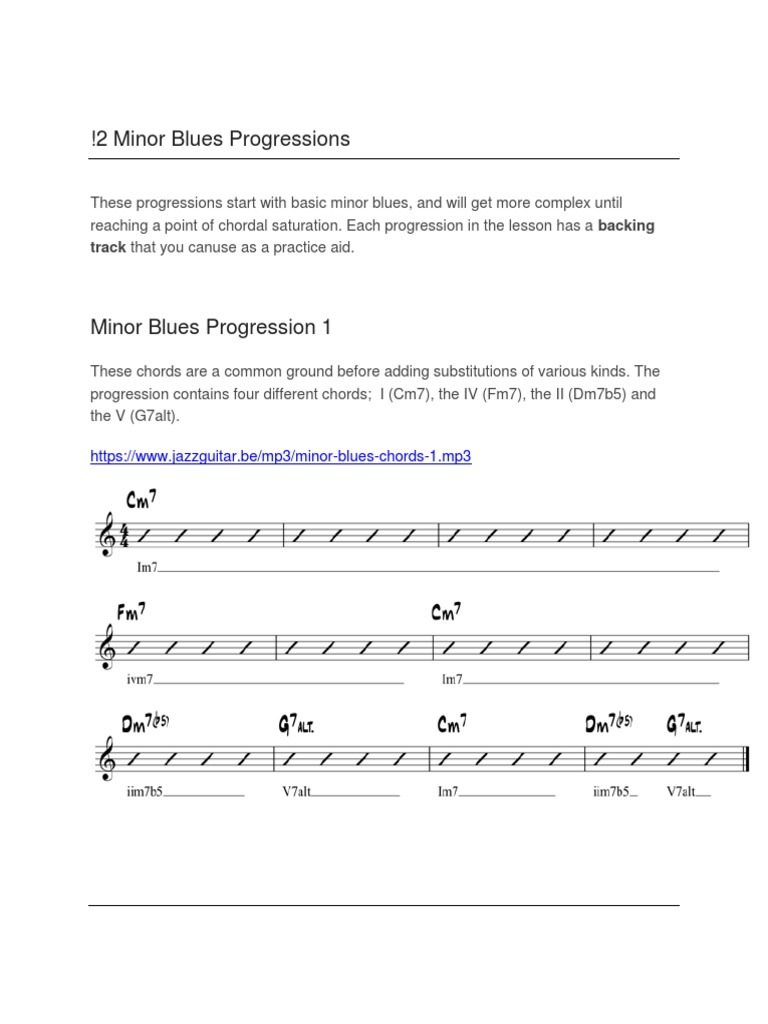 12 Minor Blues Progressions | PDF | Chord (Music) | Music Theory