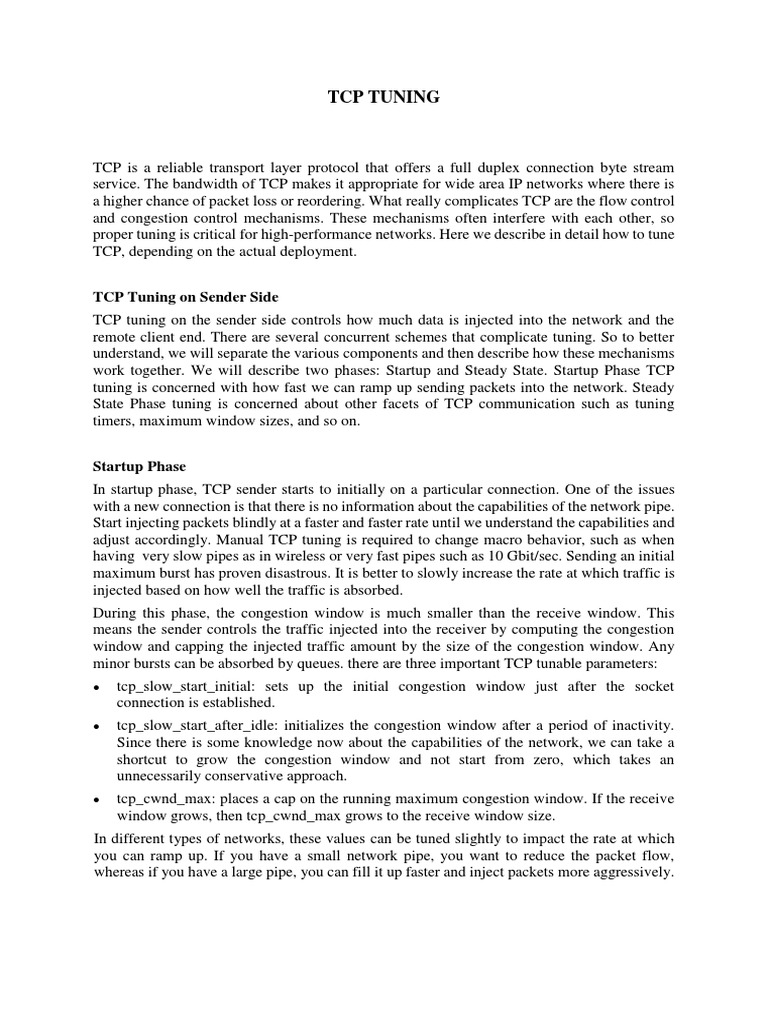 TCP Tuning On Sender Side | PDF | Transmission Control Protocol | Network Congestion