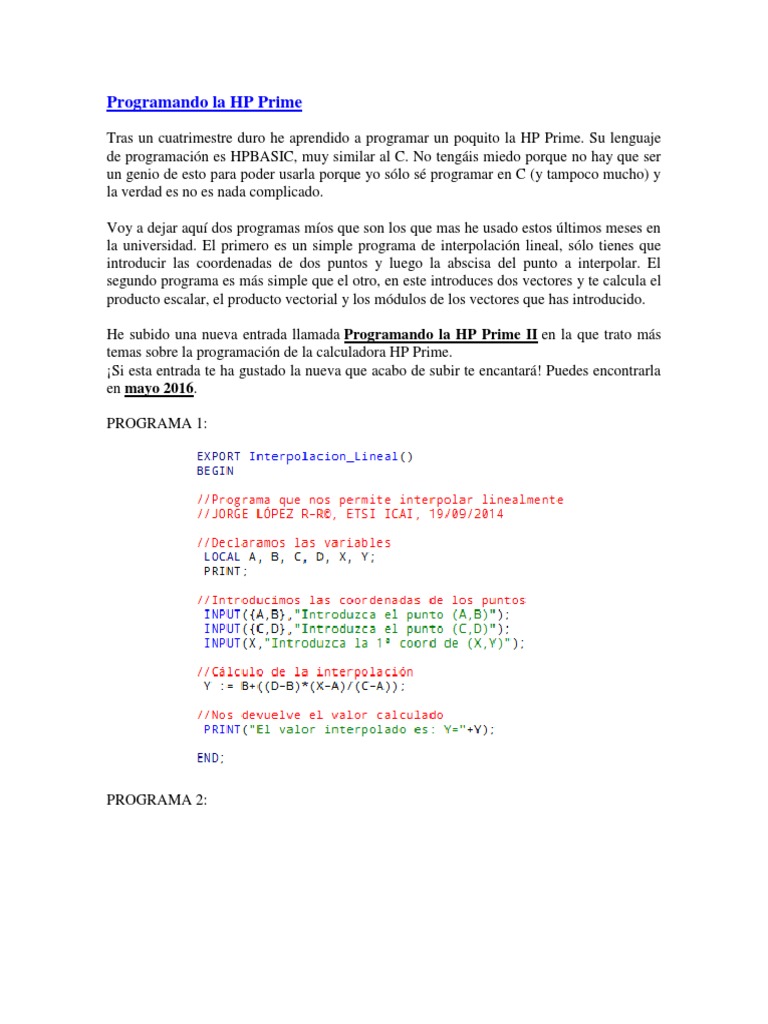 Programación Basica HP Prime | PDF | Lenguaje de programación | Matriz (Matemáticas)