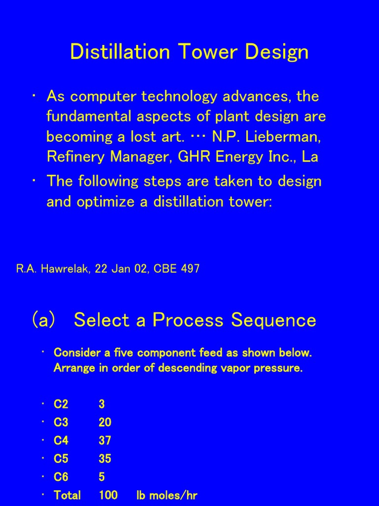 Distillation Tower Design | Distillation | Pressure