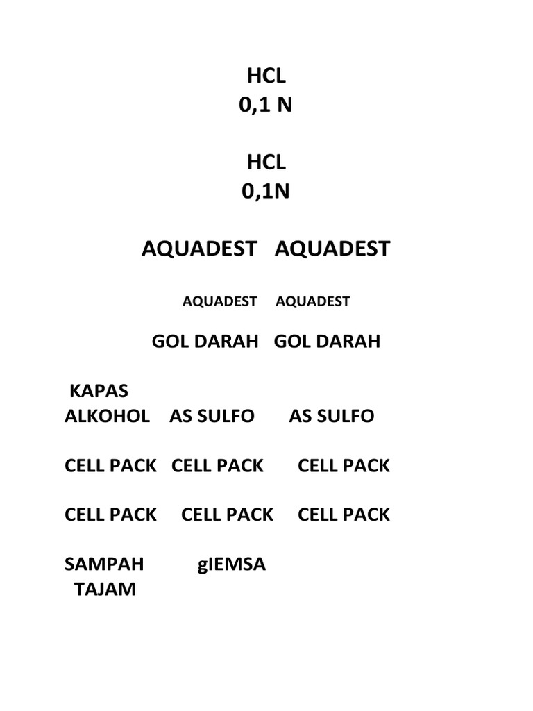 Hcl 0 1 N Hcl 0 1n Aquadest Aquadest Pdf