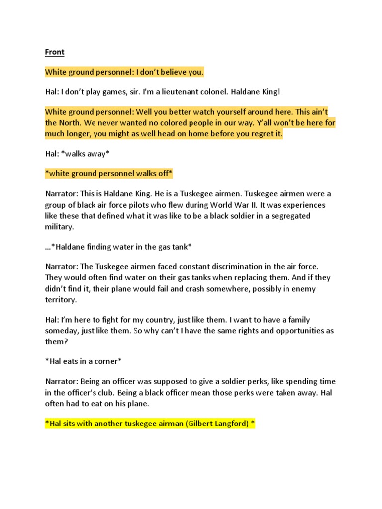 Amina and Judy's Tuskegee Airman Script | PDF | Military | Warfare