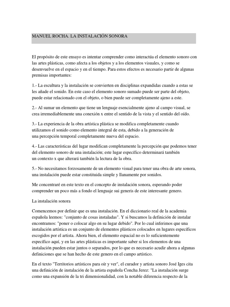 La Instalación Sonora - Manuel Rocha Iturbide | PDF | Sonido | Espacio