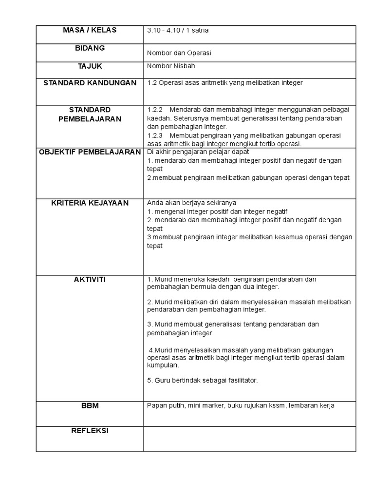 Format RPH KSSM Math | PDF