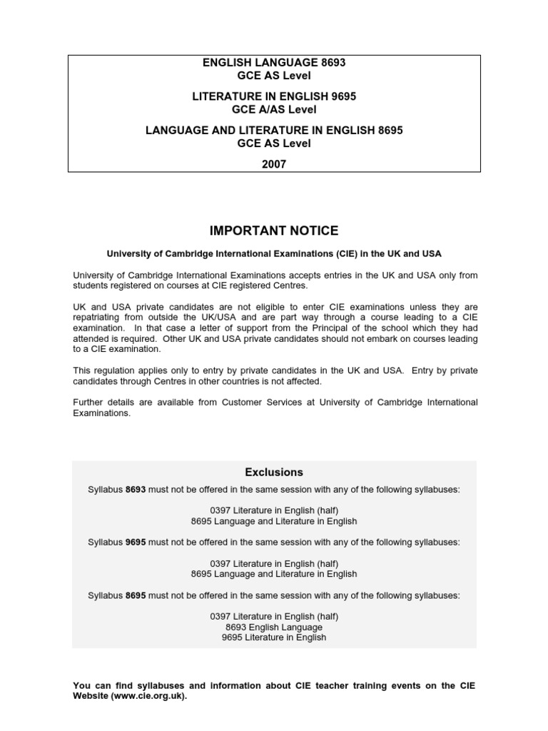 As Level English Syllabus 2007 | Poetry | Fiction & Literature