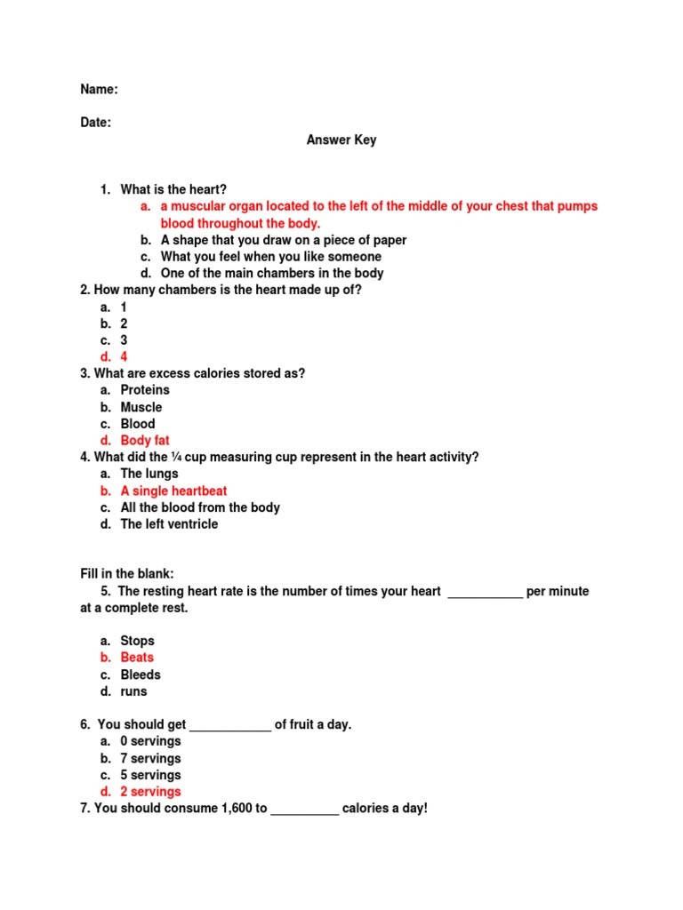 Unit Test Answer Key | PDF | Heart | Yogurt