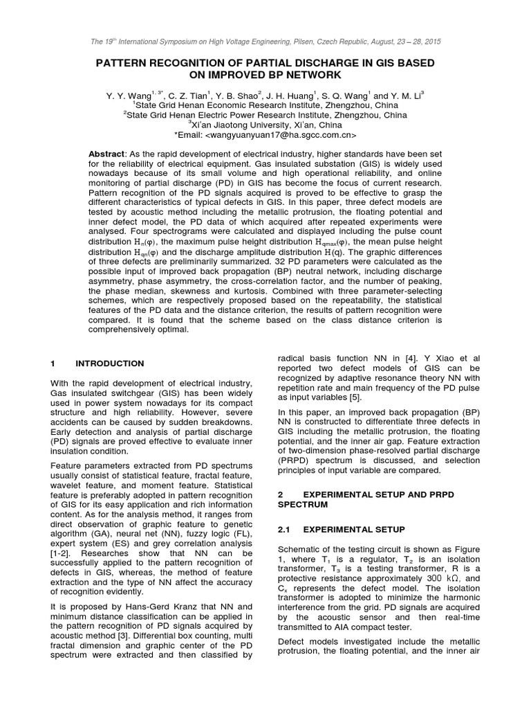 2015 Ish Pattern Recognition of Partial Discharge in Gis Based On Improved BP Network | PDF ...