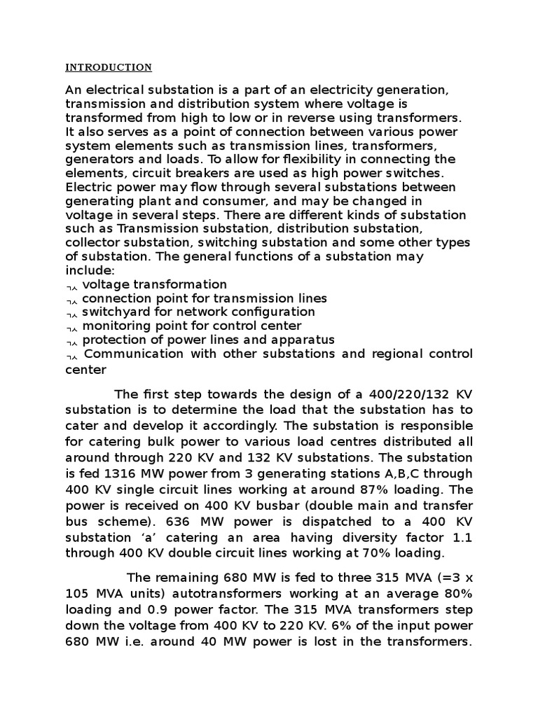 Design of 400 220 132 KV 1316 MW Power Substation | PDF | Electrical ...