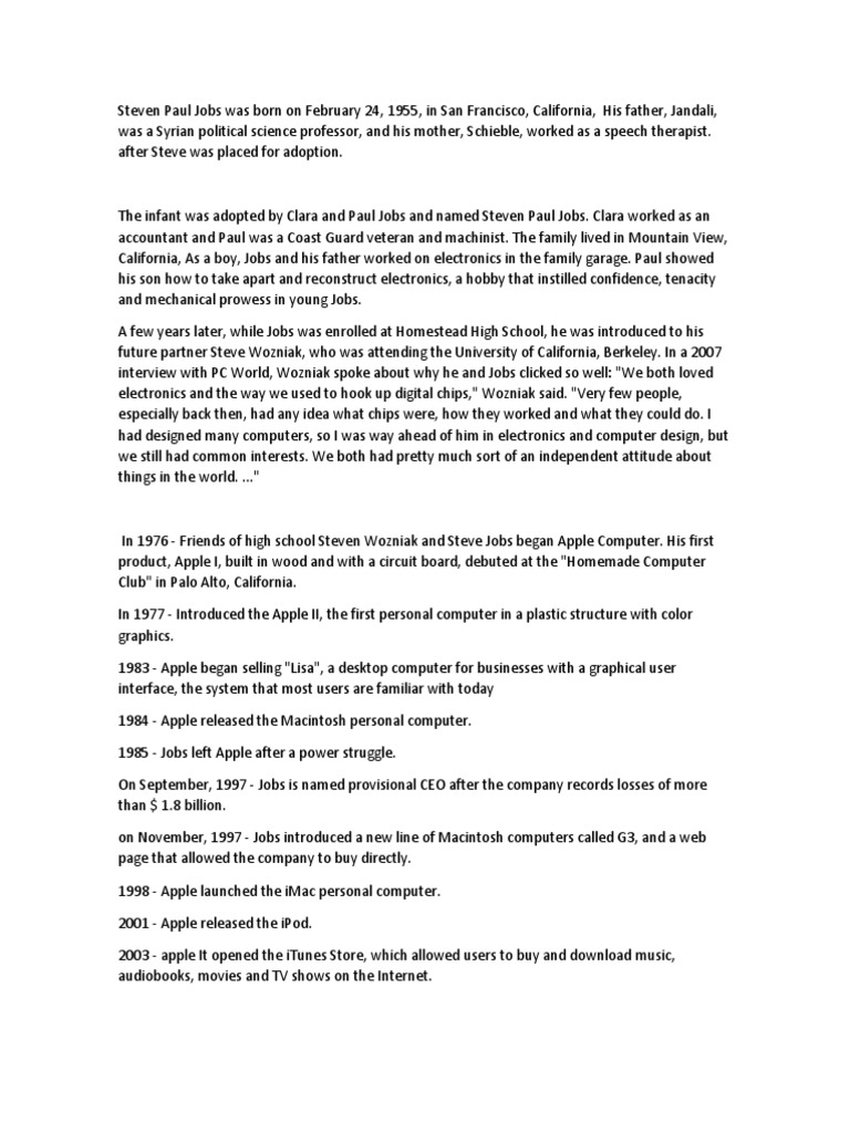 Steve Jobs: Birth, Career, and Legacy | PDF | Steve Jobs | Apple Inc.