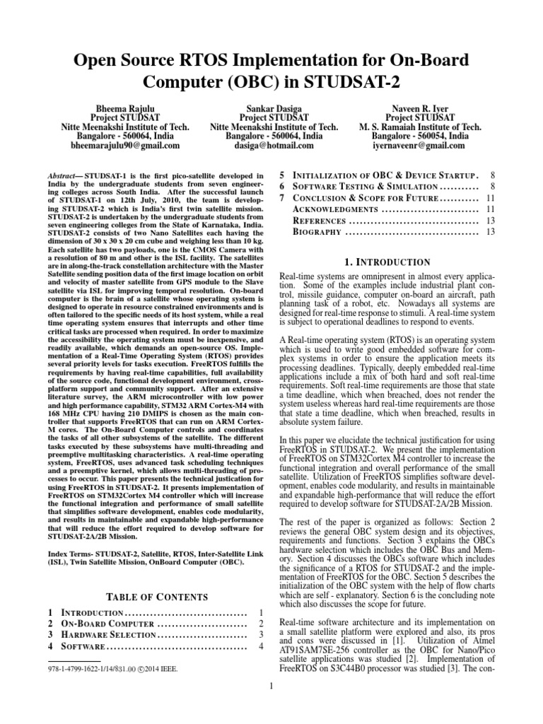 Open Source RTOS Implementation For On-Board Computer (OBC) in STUDSAT-2 | PDF | Computer Memory ...