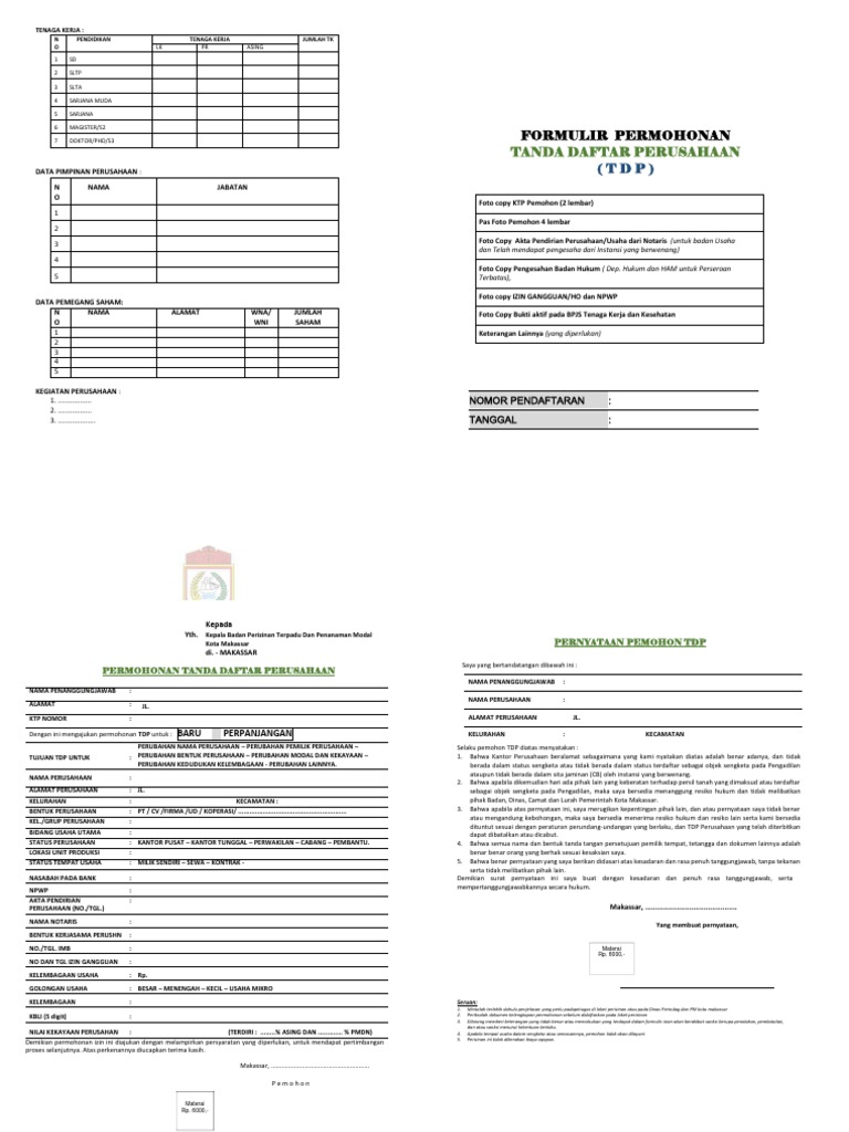 Formulir TDP Makassar | PDF
