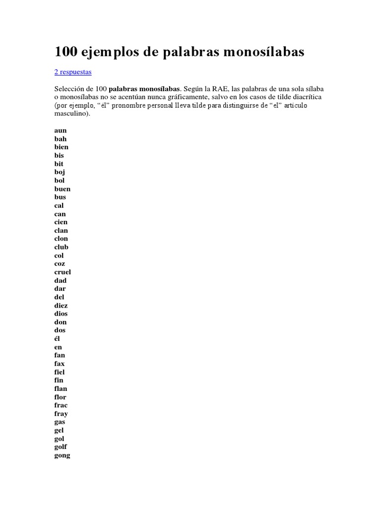 100 Ejemplos de Palabras | PDF