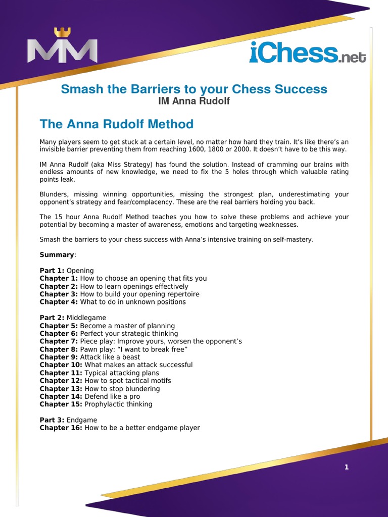 Summary - Anna Rudolf Method | PDF | Chess Openings | Competitive Games
