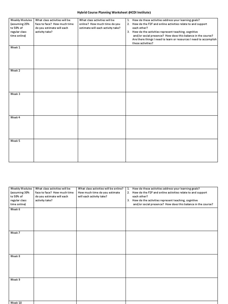 Hybrid Learning Planning Worksheet | PDF