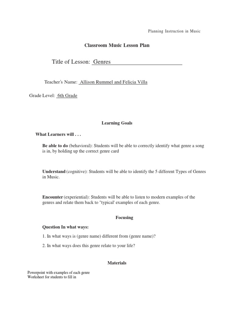 Music Genre Identification Worksheet | PDF | Lesson Plan | Change