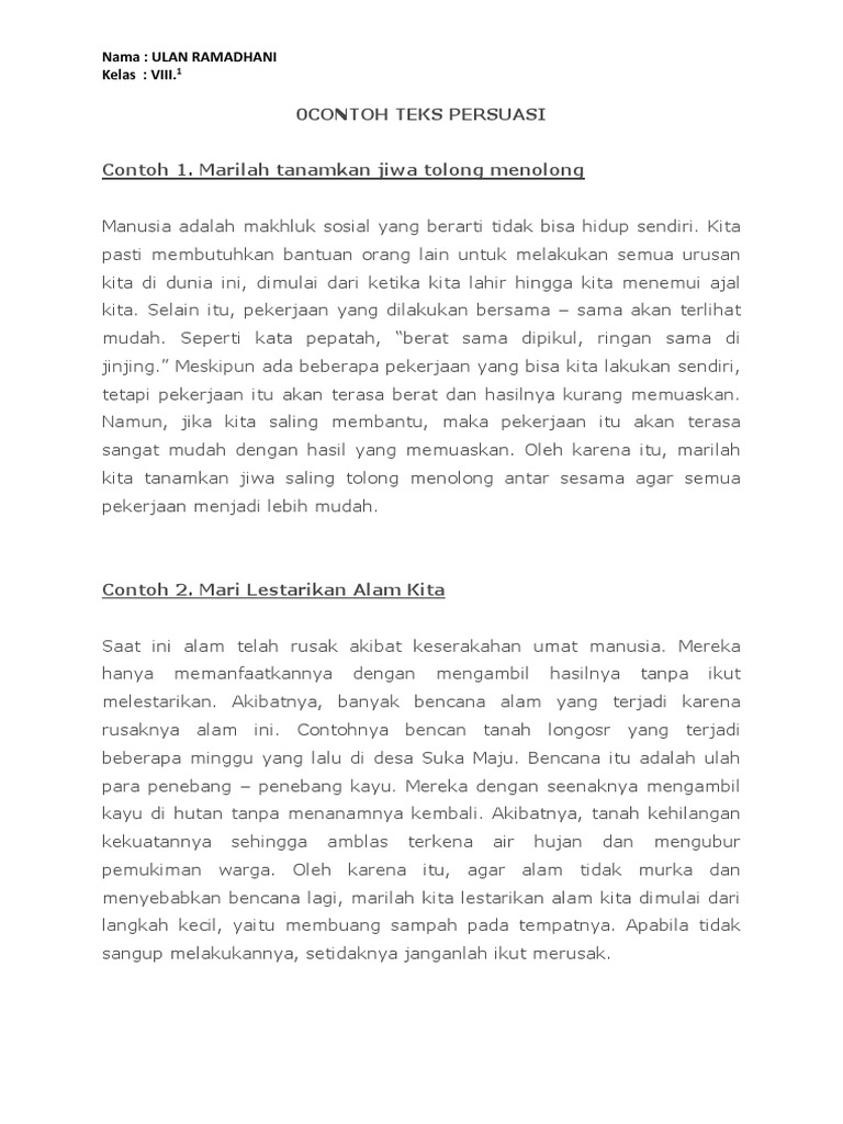 Contoh Teks Persuasi tentang Lingkungan | PDF