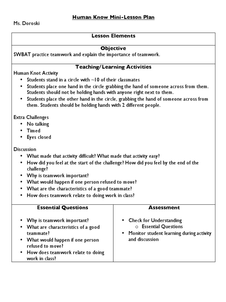 Human Knot Lesson Plan | PDF