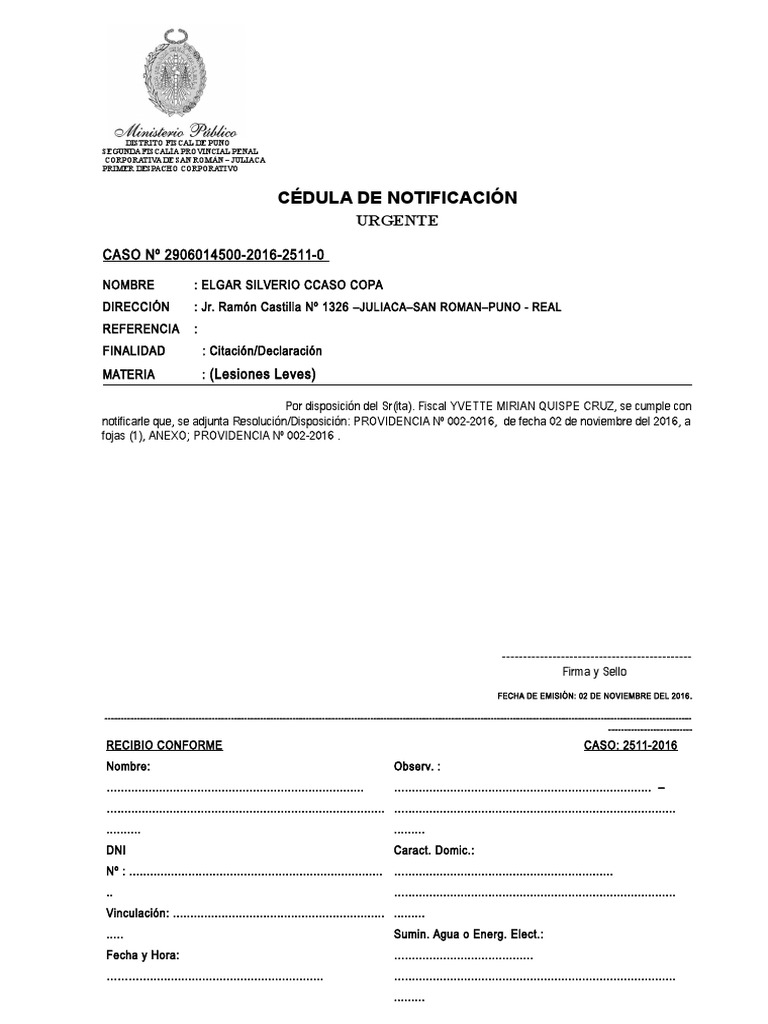 Cedula de Notificación Manual | PDF