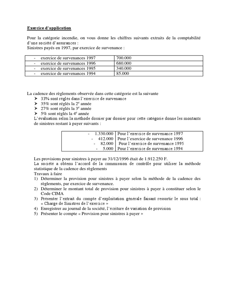 Exercice de comptabilité des assurances | PDF | Réassurance | Actionnaire