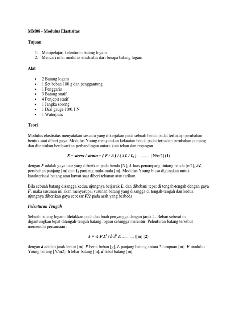 Eksperimen Modulus Elastisitas | PDF | Sains & Matematika