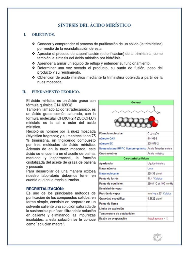 Síntesis Del Ácido Mirístico | PDF | Cristalización | Ingeniería de ...